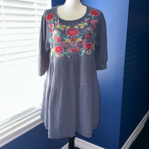 Lemon Tree | Dresses | Lemon Tree Denim Blue Embroidered Mini Dress ...